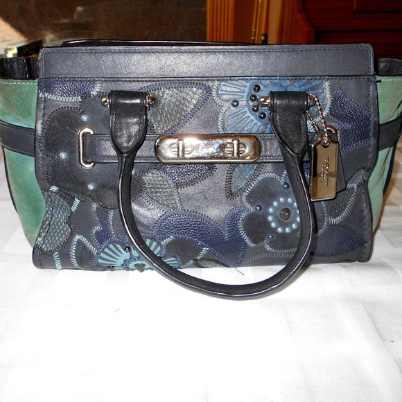 Coach | Bags | Coach Swagger 27 W Patchwork Tea Rose Snakeskin In Teal ...